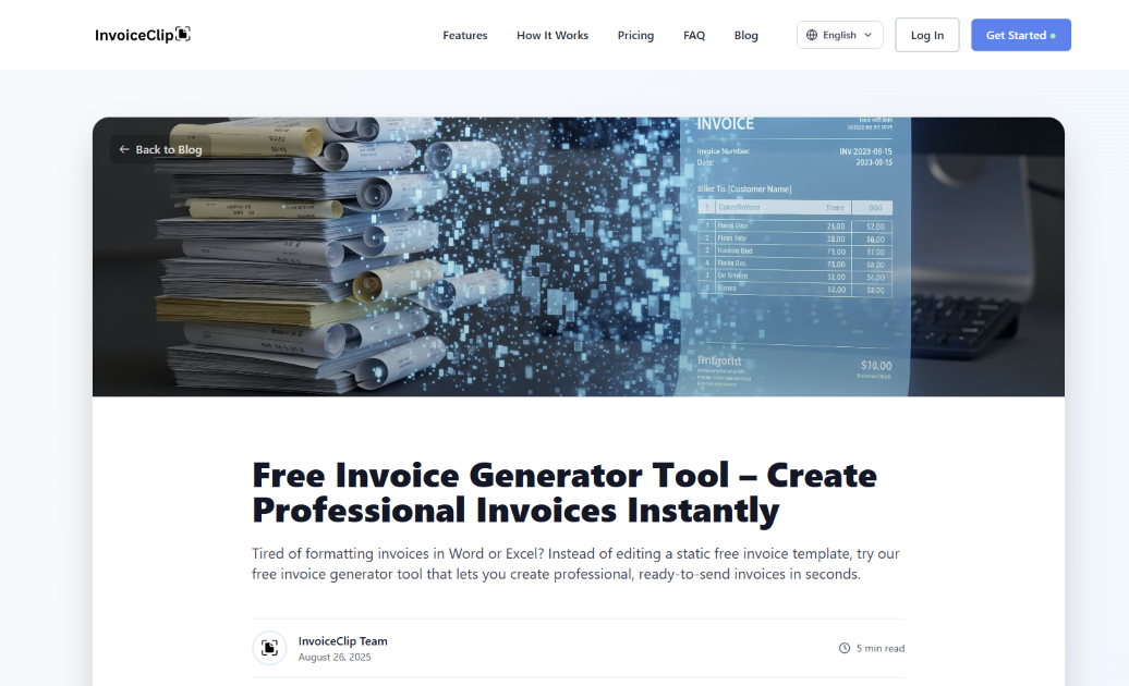 Free Invoice Generator Tool | Create & Download Professional Invoices Online | InvoiceClip