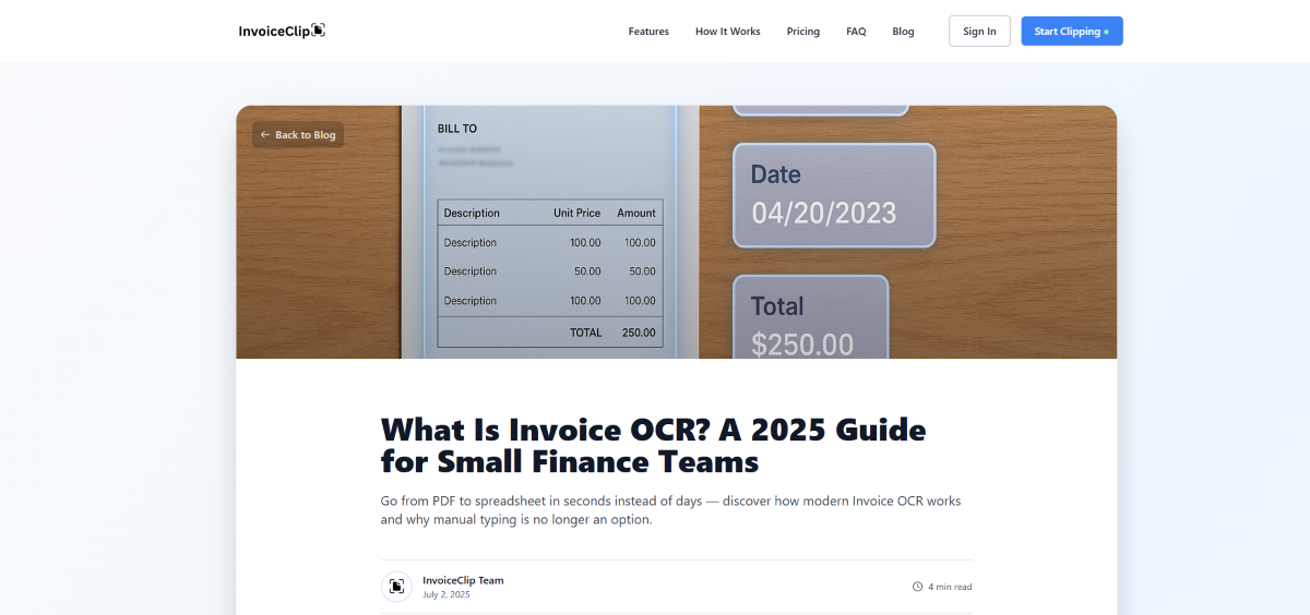 What Is Invoice OCR? A 2025 Guide for Small Finance Teams | InvoiceClip
